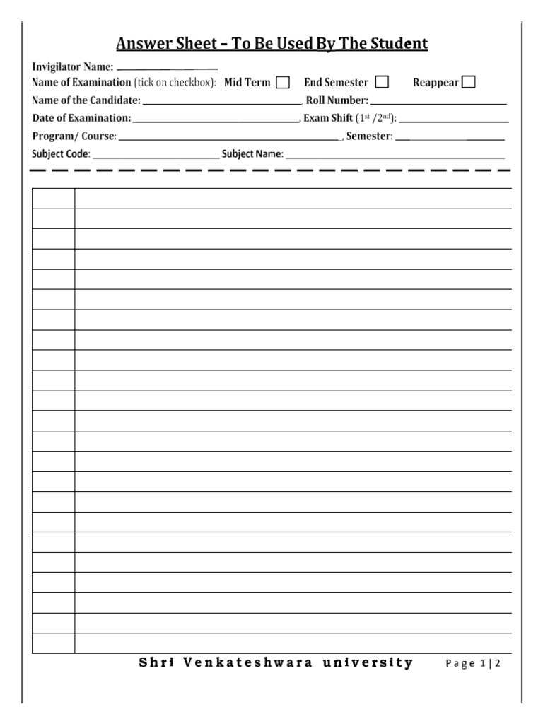 Answersheet Format For Mid Term | PDF
