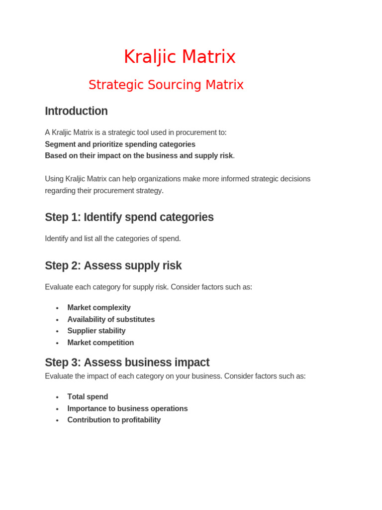 Kraljic Matrix | PDF | Procurement | Risk