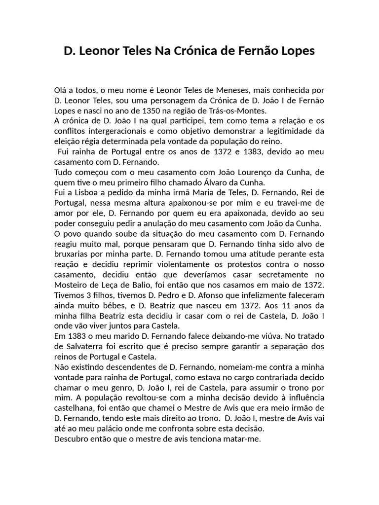 Eu Sou D. Leonor Teles | PDF | Portugal