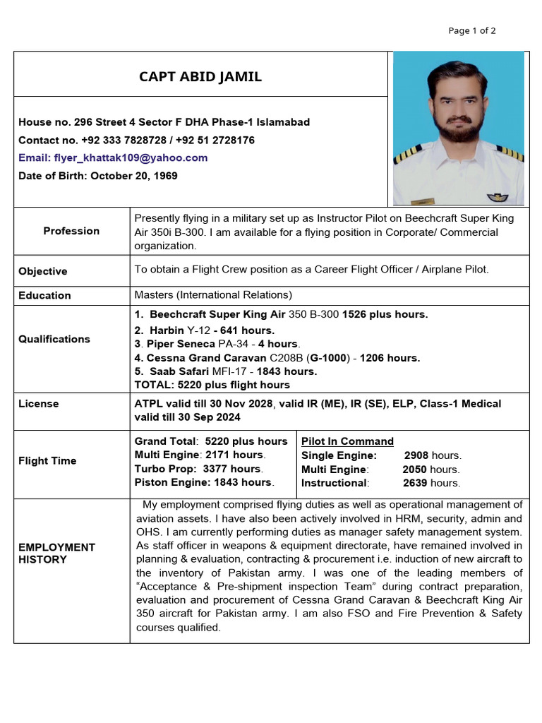 Resume Captain Abid Jamil | PDF | Flight Instructor | Aviation