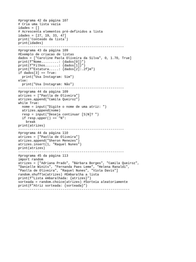 Exemplos de Listas em Python | PDF
