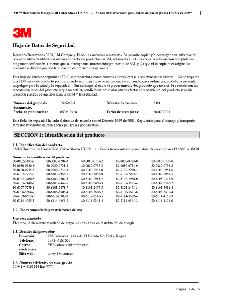 3M™ Heat Shrink Heavy-Wall Cable Sleeve ITCSN | PDF | Mercancías peligrosas | Agua