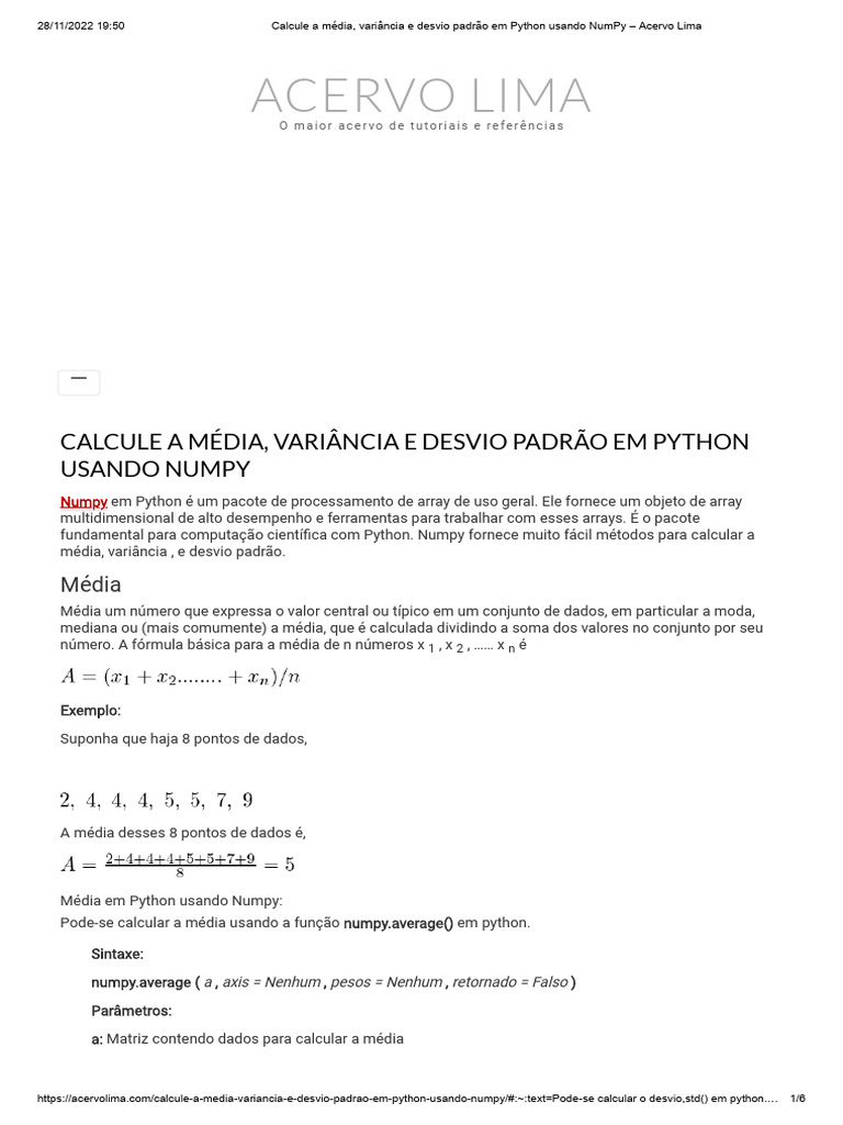 Calcule A Média, Variância e Desvio Padrão em Python Usando NumPy ...