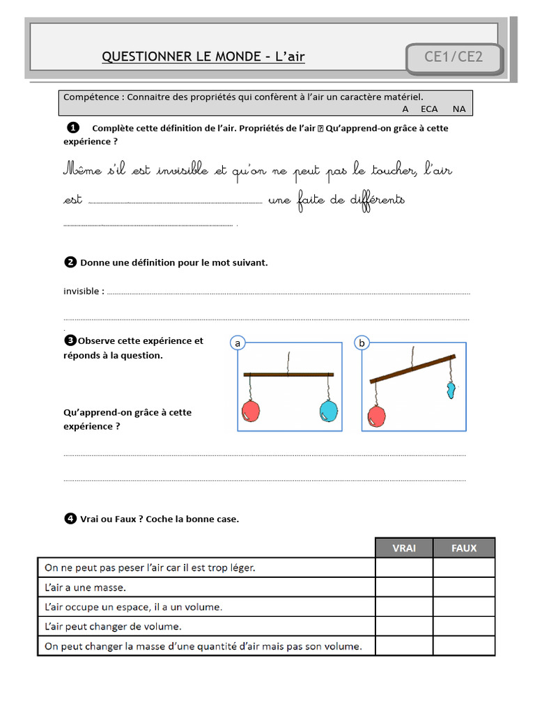 Évaluation sur les propriétés de l'air CE2 | PDF | Méthodes et ...