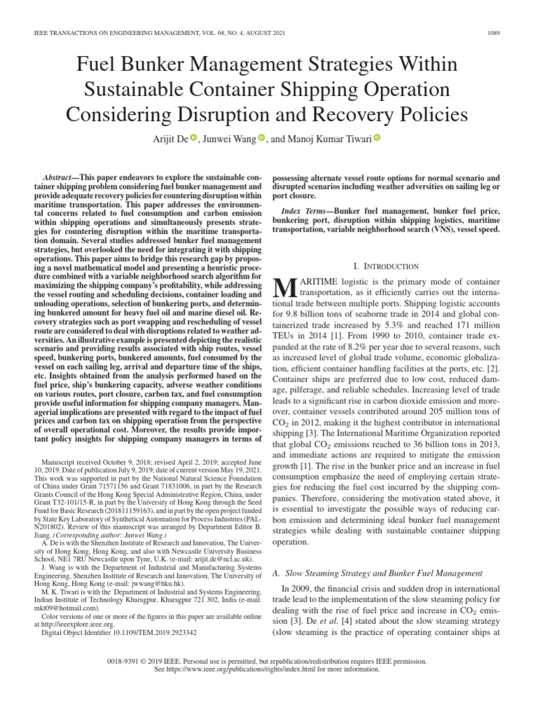 Fuel Bunker Management Strategies Within Sustainable Container Shipping ...