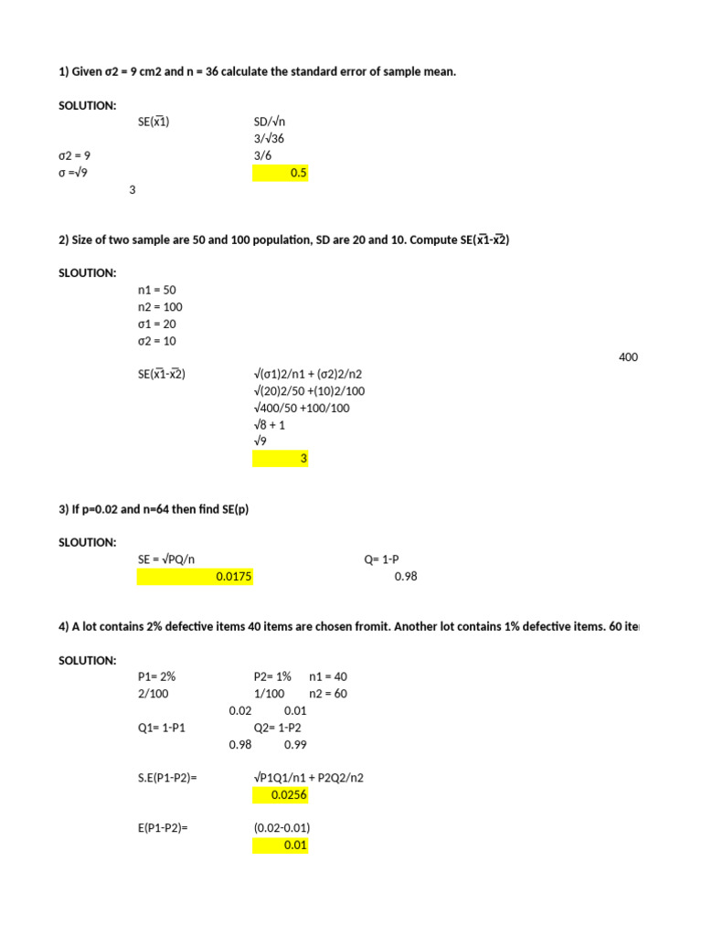 Statistical Error Calculations and Tests | PDF | Standard Error ...