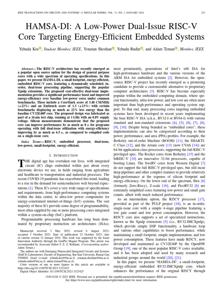 HAMSA-DI A Low-Power Dual-Issue RISC-V Core Targeting Energy-Efficient Embedded | PDF | Cpu ...