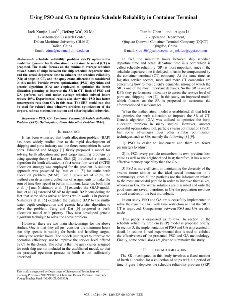 Using PSO and GA To Optimize Schedule Reliability in Container Terminal | PDF | Mathematical ...