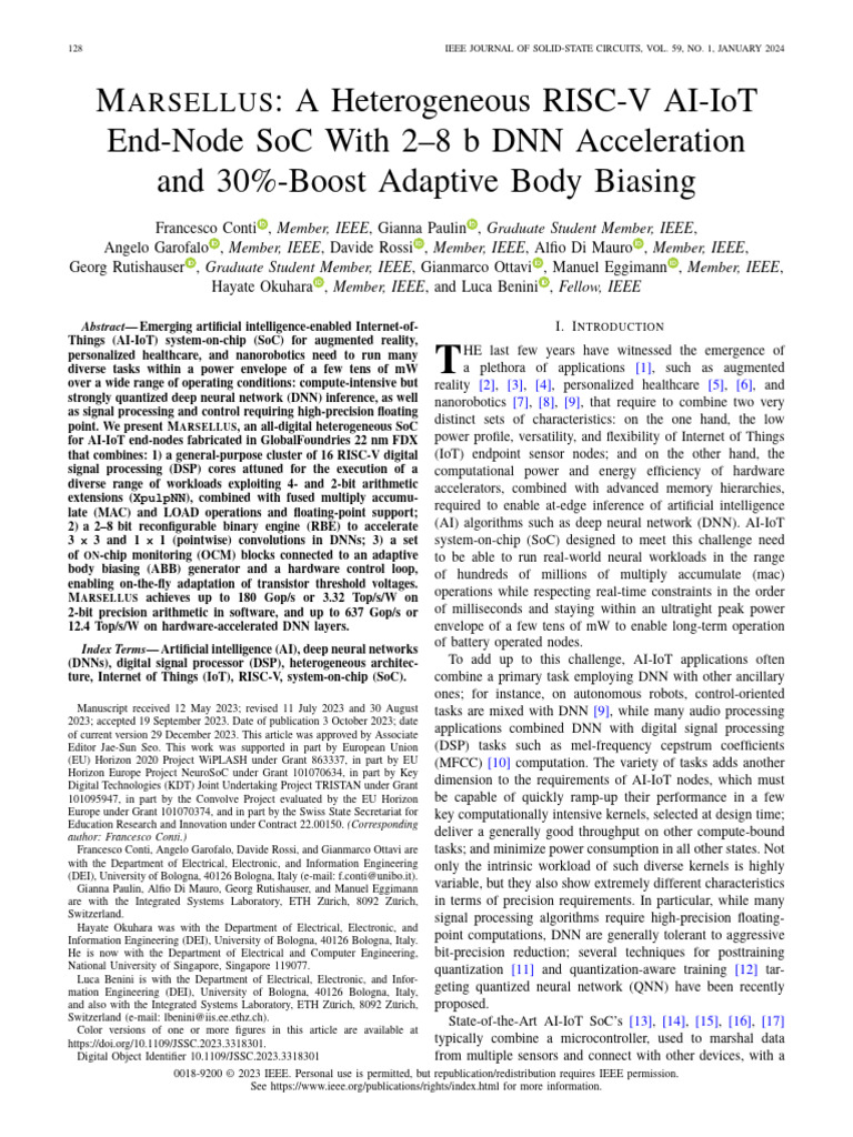Marsellus A Heterogeneous RISC-V AI-IoT End-Node SoC With 28 B DNN ... Marsellus A Heterogeneous RISC-V AI-IoT End-Node SoC With 28 B DNN ...
