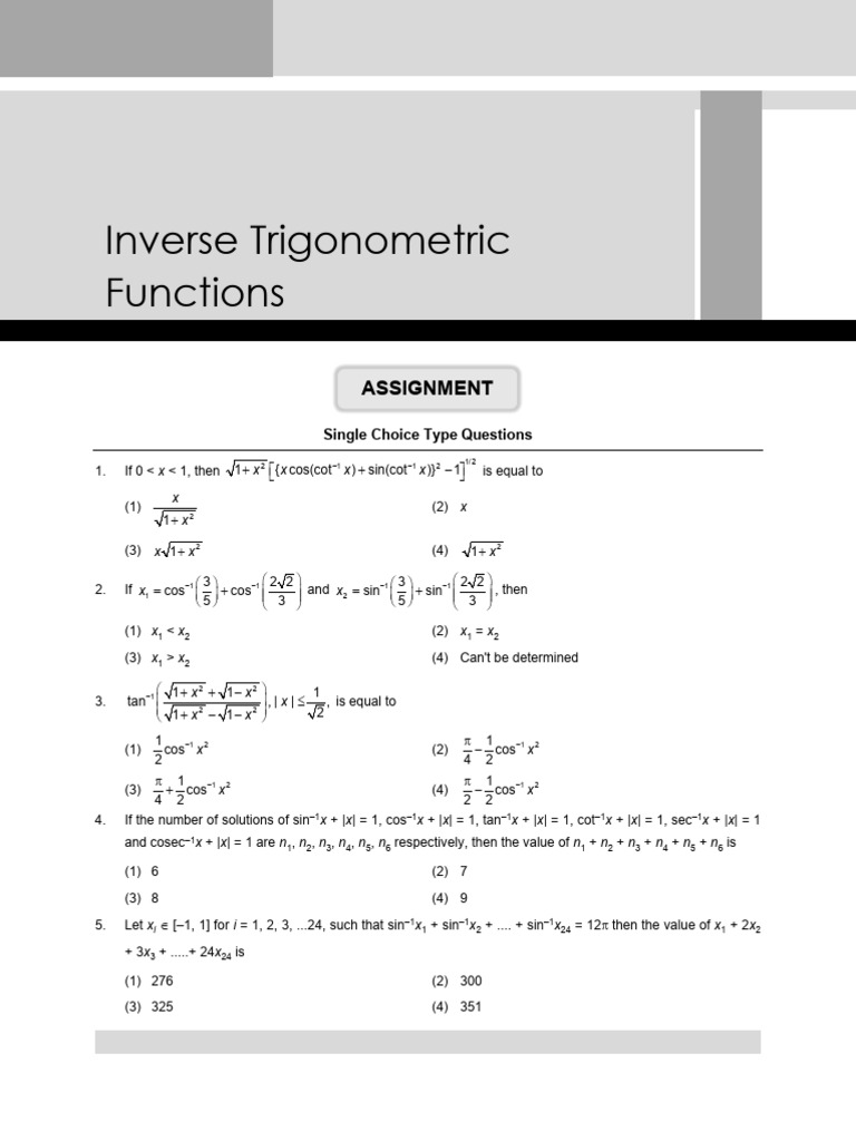 Inverse Trigonometric Functions Quiz | PDF | Trigonometric Functions ...