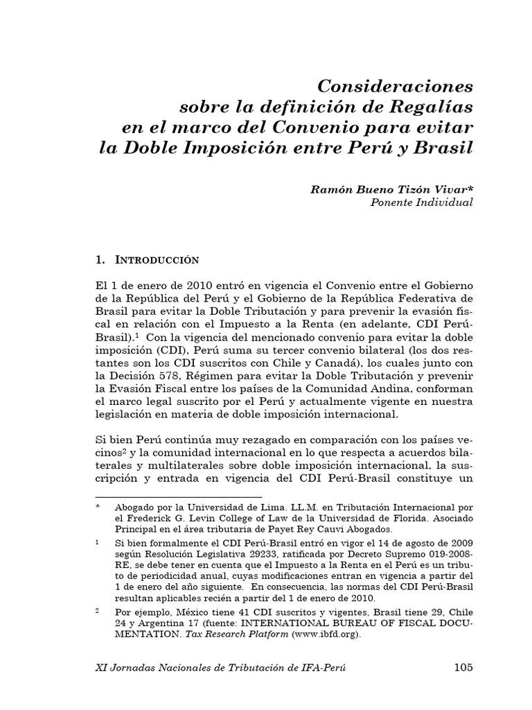 Regalías en el CDI Perú-Brasil | PDF | Pago de regalías | Perú