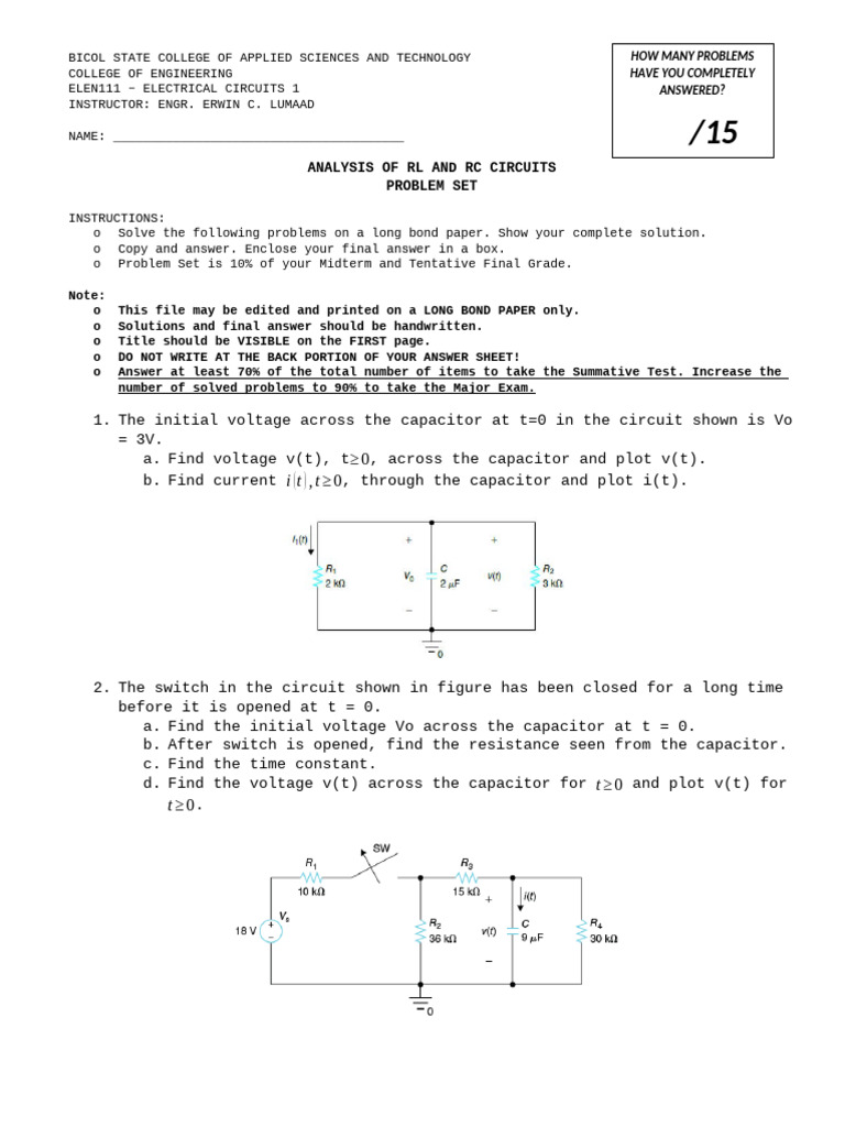 PS5 Analysis of RL and RC Circuits | PDF