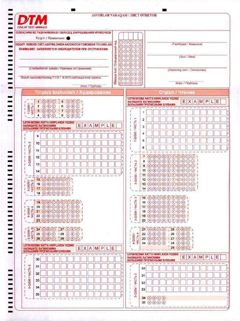 Cefr Answersheet | PDF