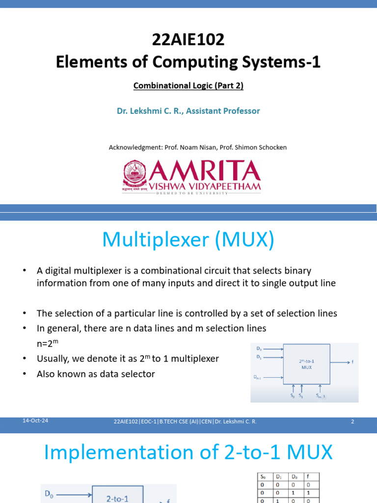 EoC-1 - Lecture - 10 - Combinational Logic-Part2 | PDF | Computer Engineering | Multiplexing