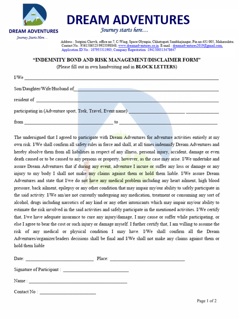Indemnity Form Format PDF | PDF | Indemnity