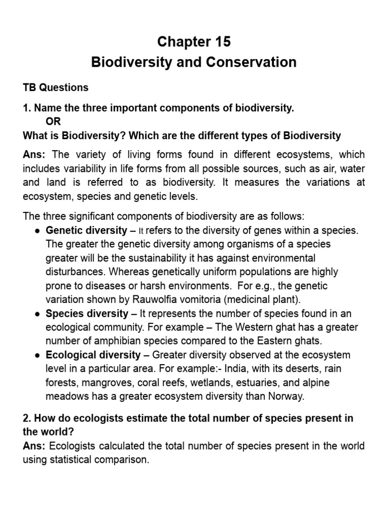 Chap 15 Biodiversity and Conservation | PDF | Biodiversity | Ecosystem