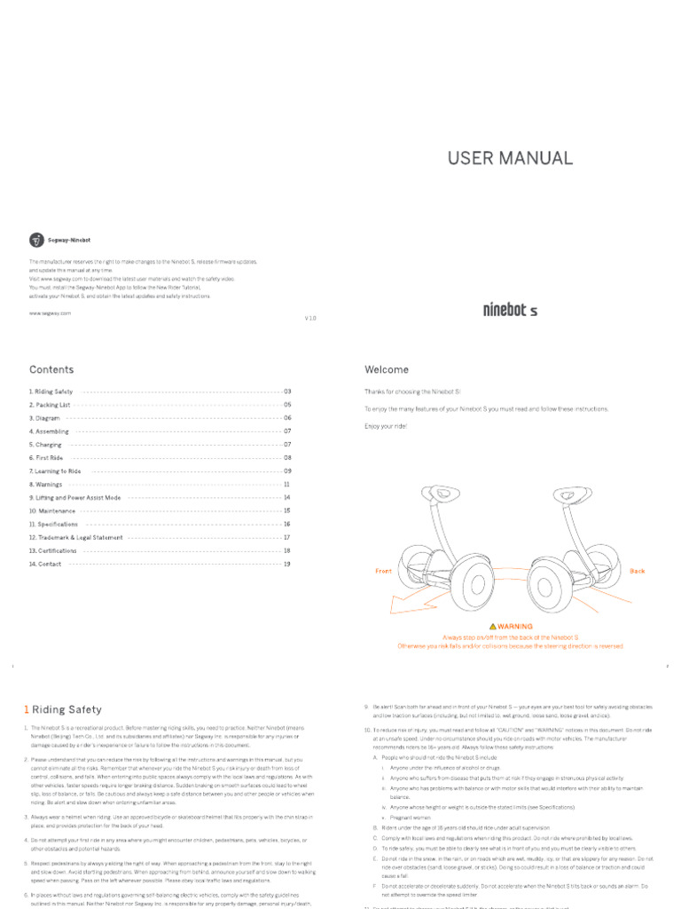 Ninebot-S-Ul User-Manual v11 2019 | PDF