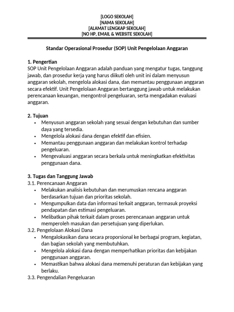 Sop Unit Pengelolaan Anggaran1 | PDF | Karier & Perkembangan | Pengelolaan Keuangan & Uang