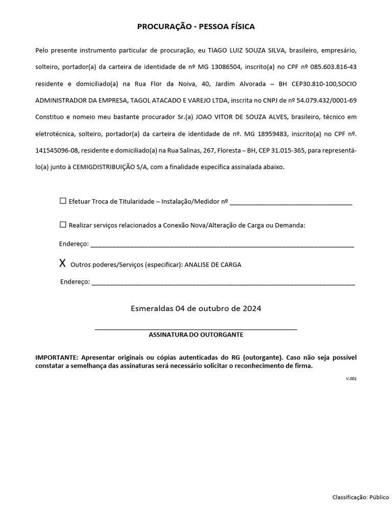Procuracao Cemig Tagol | PDF