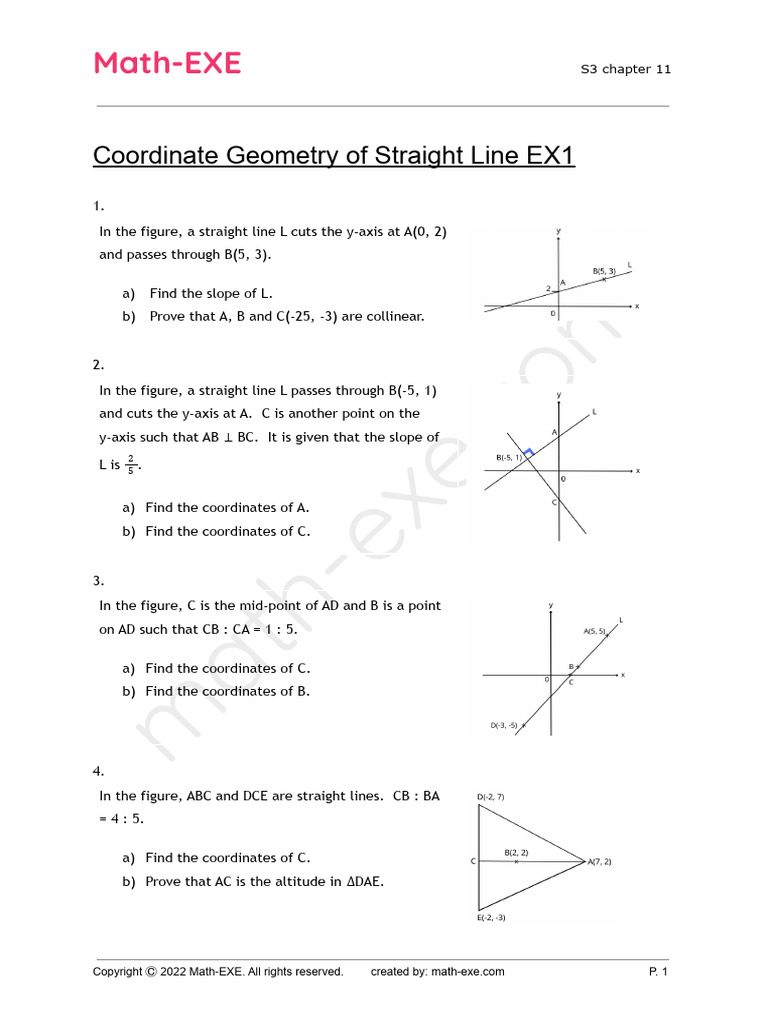 s3 ch11 Coordinate Geometry of Straight Line Ex1 Eng | PDF | Line ...