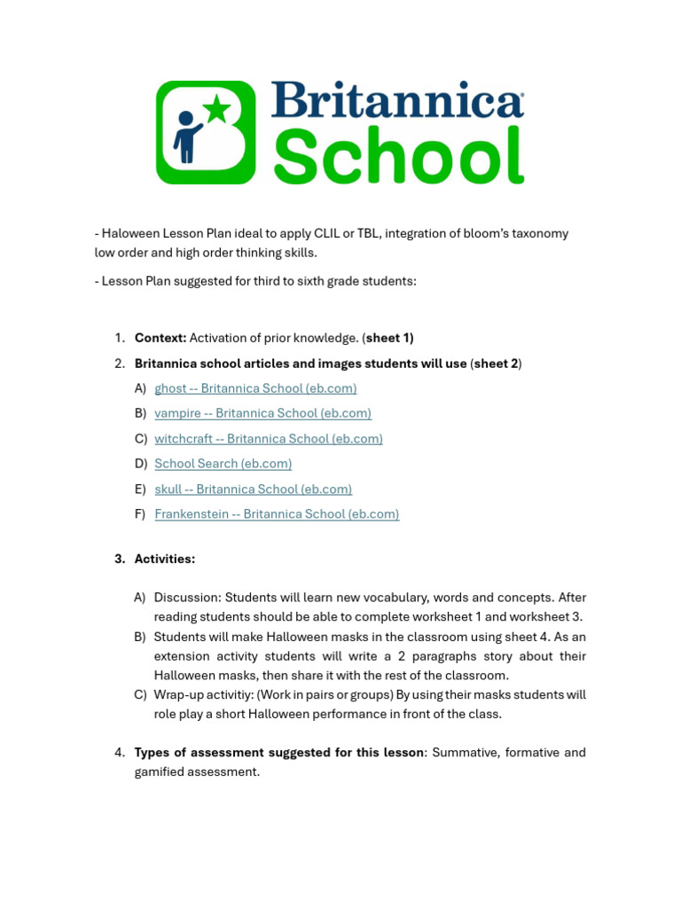 Halloween Lesson Plan For 3rd To 6th Grade | PDF