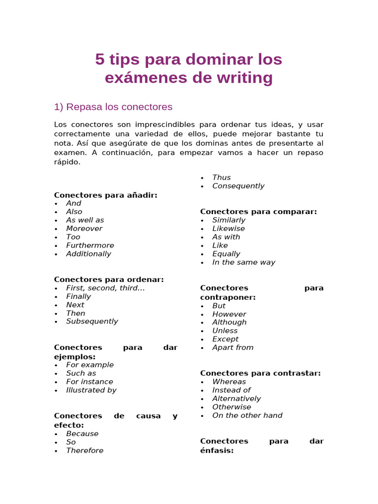 5 Tips para Dominar Los Exámenes de Writing | PDF | Crecimiento ...