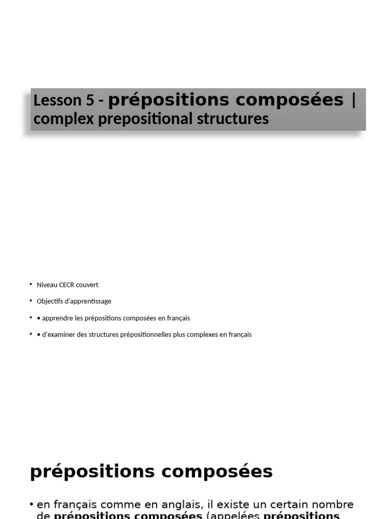 Prépositions composées en français | PDF | Adposition | Linguistique