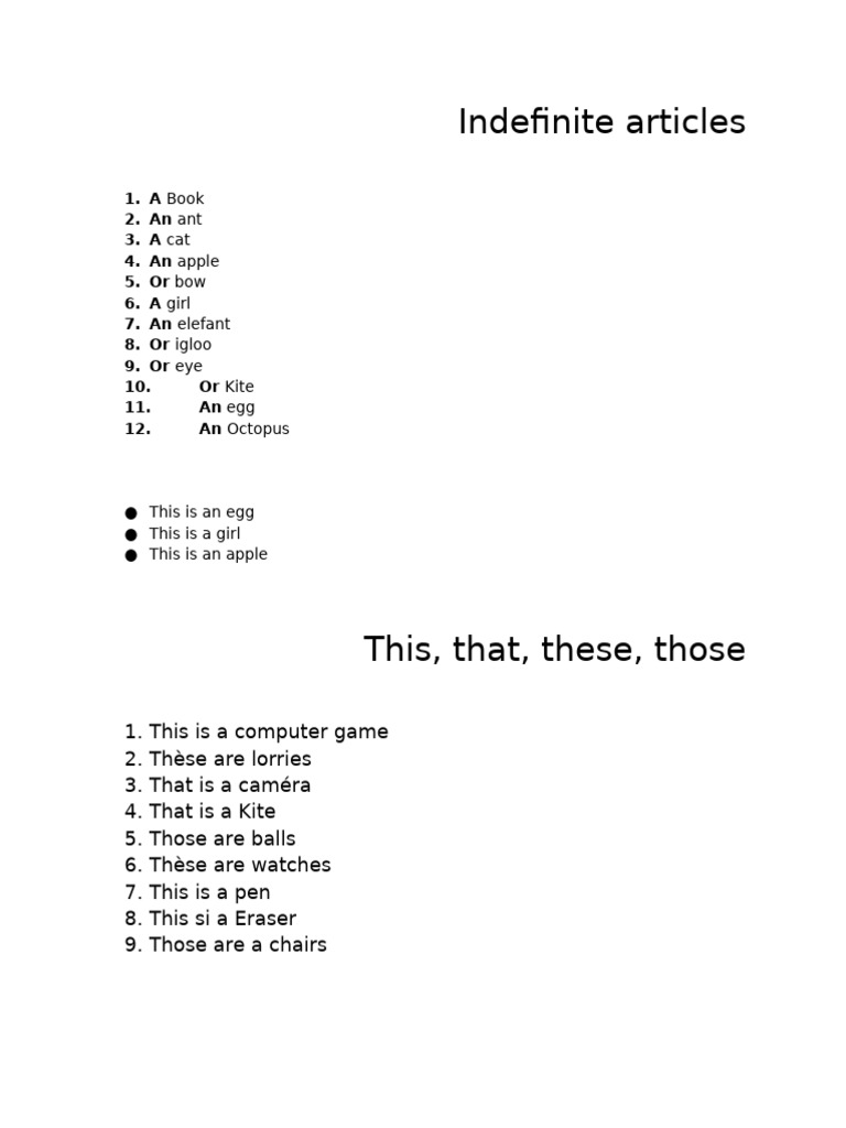 Indefinite Articles Pdf