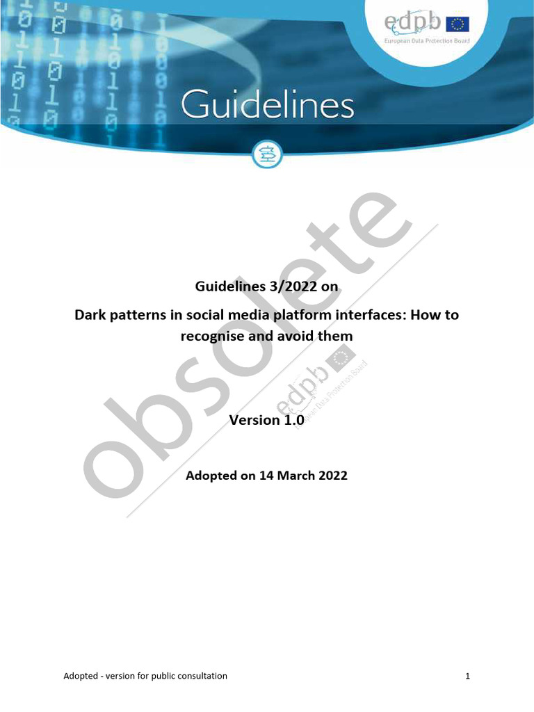 EDPB Dark Pattern Guidelines For Social Media | PDF | Information ...