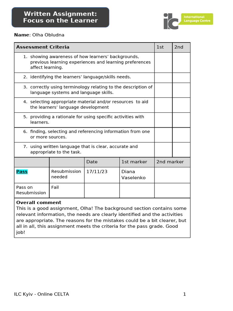 01 - WA - Focus On The Learner Pass | PDF | English Language | Adjective