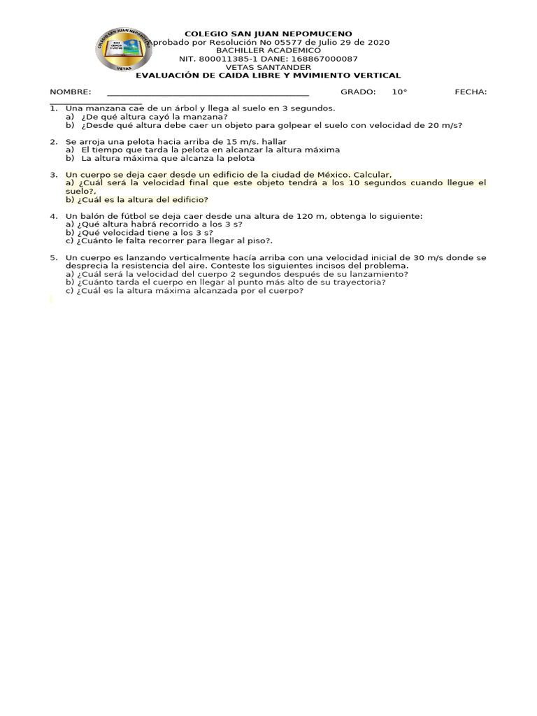 Evaluacion Caids Libe y Movimiento Vertical | PDF