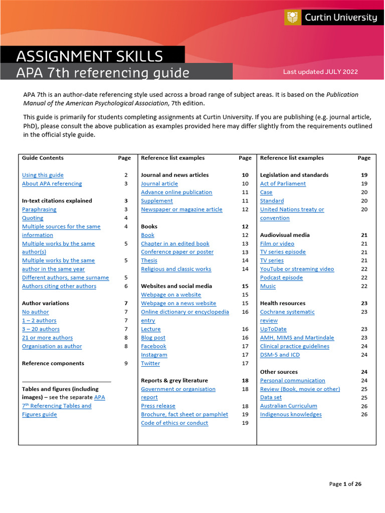APA 7th Referencing Guide for Students | PDF | Citation | Apa Style