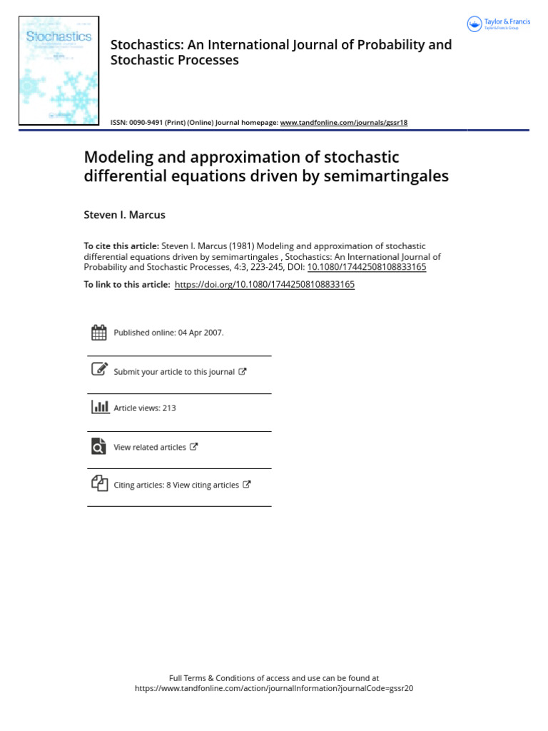 Marcus, Modeling and Approximation of Stochastic Differential Equations ...