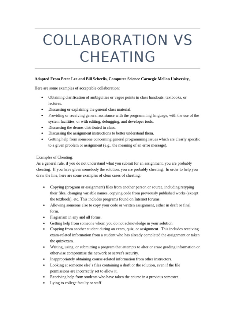 Collaboration vs Cheating Guidelines | PDF | Academic Dishonesty