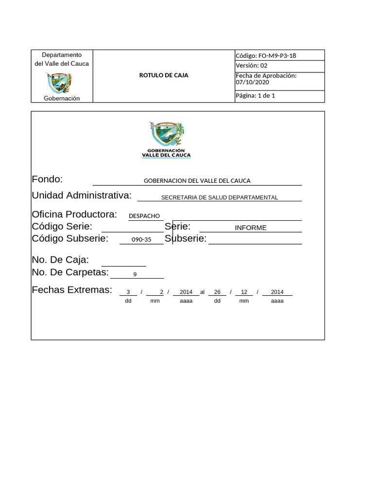 FO-M9-P3-18 V02 Rotulo de Caja X200 | PDF | Finanzas y dinero | Informática