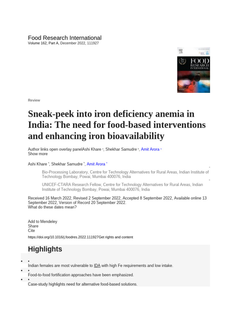 Food-Based Interventions and Enhancing Iron Bioavailability | PDF | Anemia