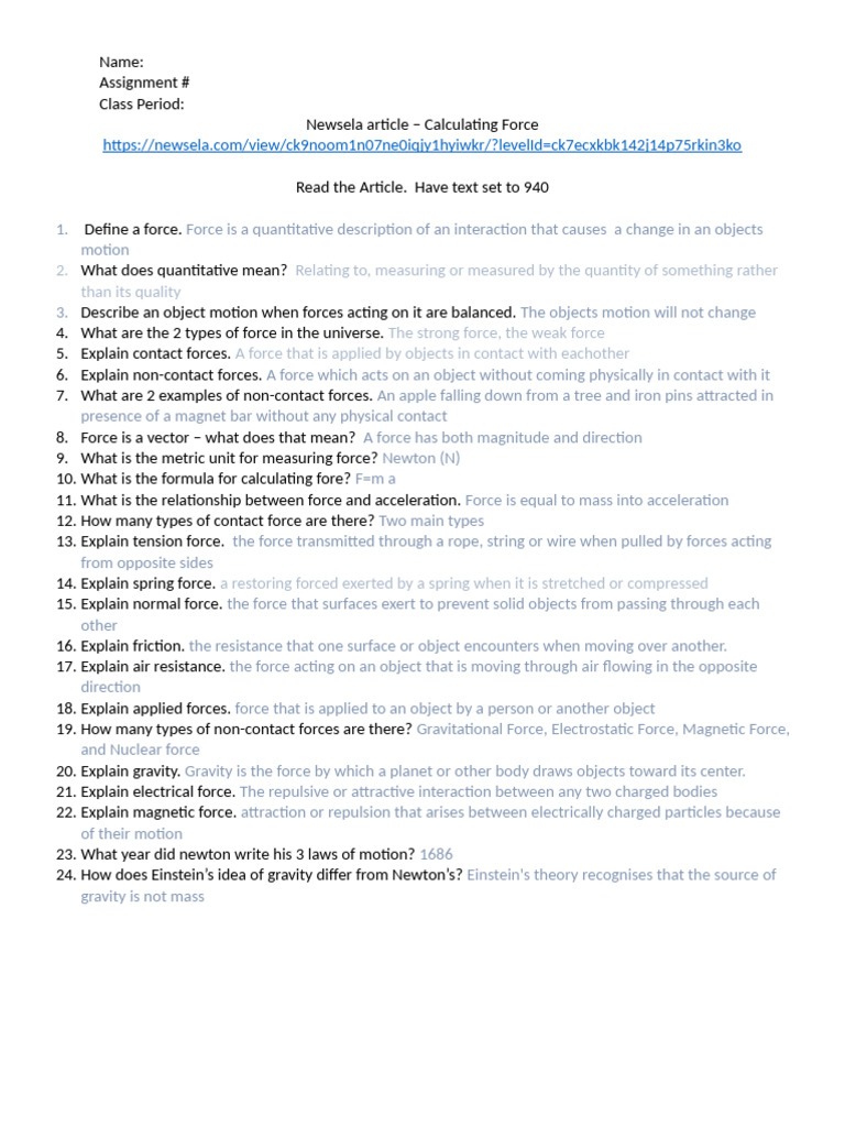 Newsela Article - Calcuilating Forces | PDF | Force | Gravity