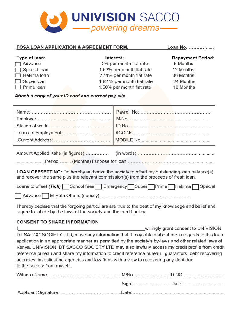 Fosa Loan Application Form | PDF | Credit | Finance & Money Management