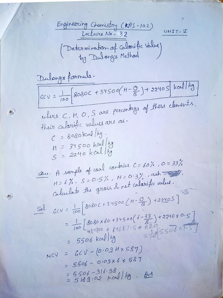 Bomb Calorimeter and Dulongs Formula For Calorific Value Calculation. | PDF