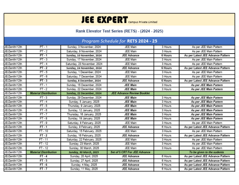 RETS CALENDAR-2024-25 | PDF | Standardized Tests | Qualifications
