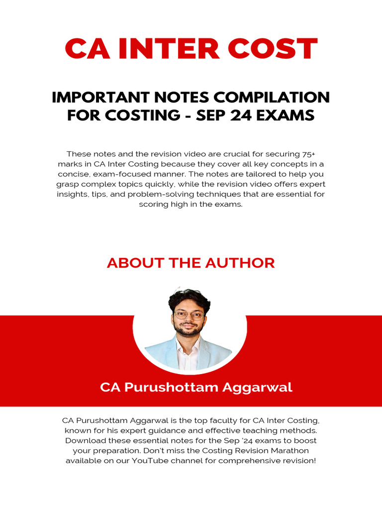CA Inter Costing Compilation - Important Notes For Sep 24 Exams Without ...