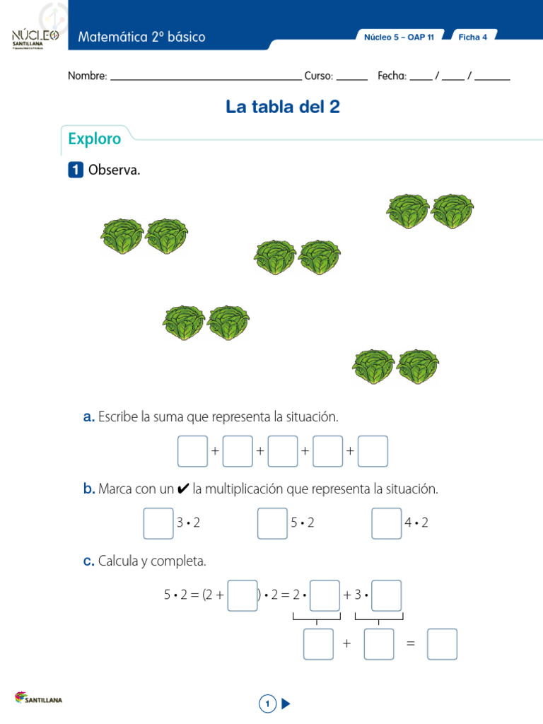 Ficha Tabla Del 2. | PDF | Multiplicación | Matemáticas