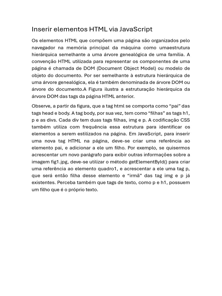 Inserir Elementos HTML Via JavaScript | PDF | Modelo de Documento por Objetos (DOM) | Html
