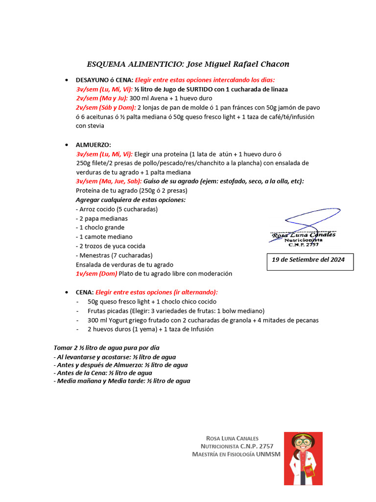 Esquema Alimenticio Balanceado 2024 | PDF