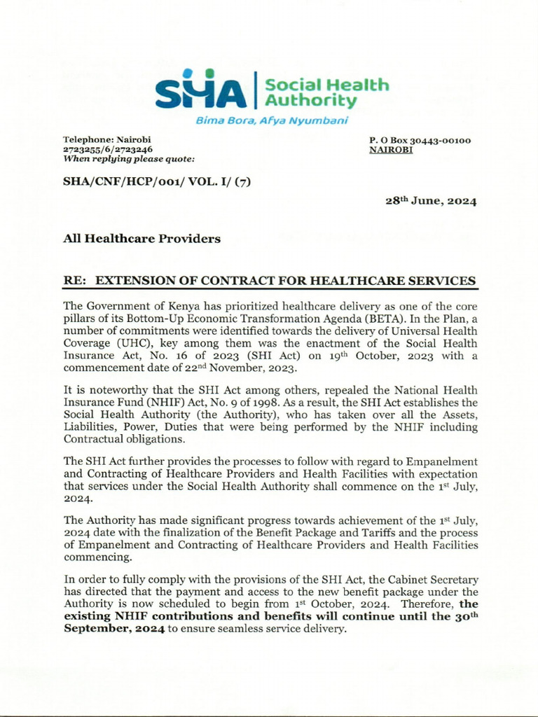 Extention of Contract For Healthcare Providers | PDF