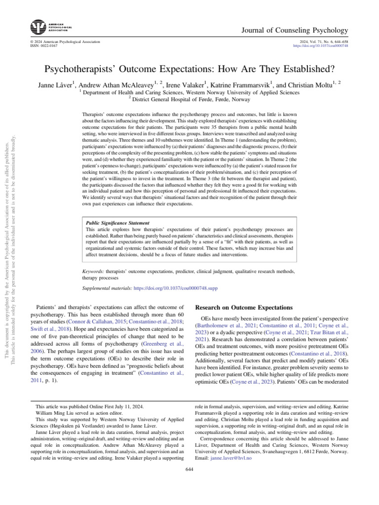 Psychotherapists Outcome | PDF | Psychotherapy | Mental Disorder