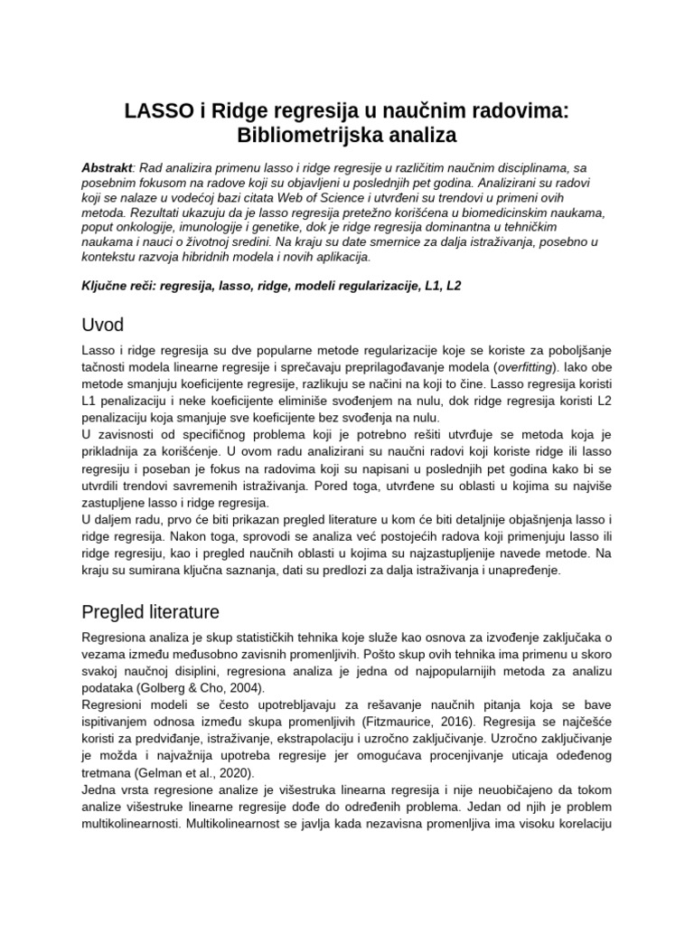 Lasso I Ridge | PDF