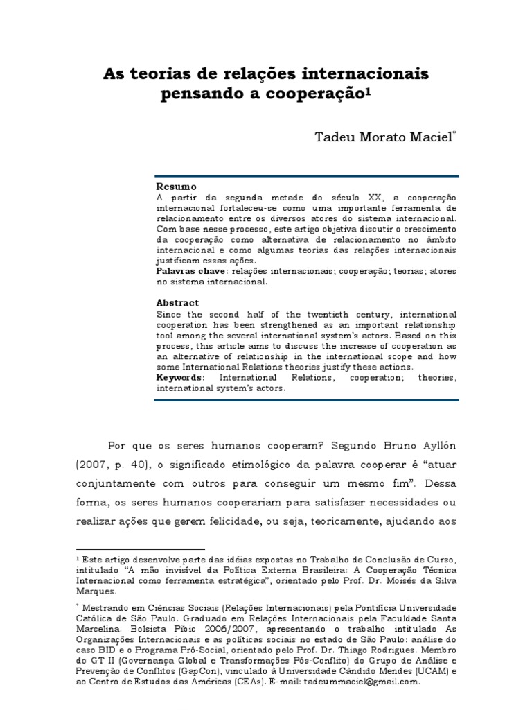 Cooperação Internacional: Teorias e Práticas | PDF | Relações ...