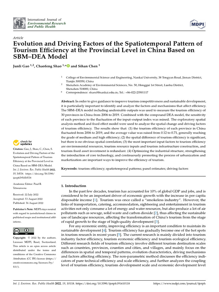 Evolution And Driving Factors Of The Spatiotemporal Pattern Of Tourism Efficiency At The