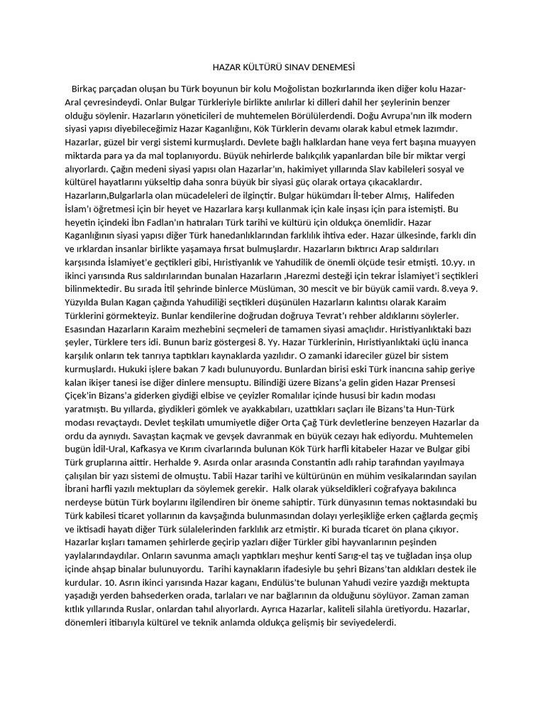 Hazar Kültürü Sinav Denemesi̇ | PDF